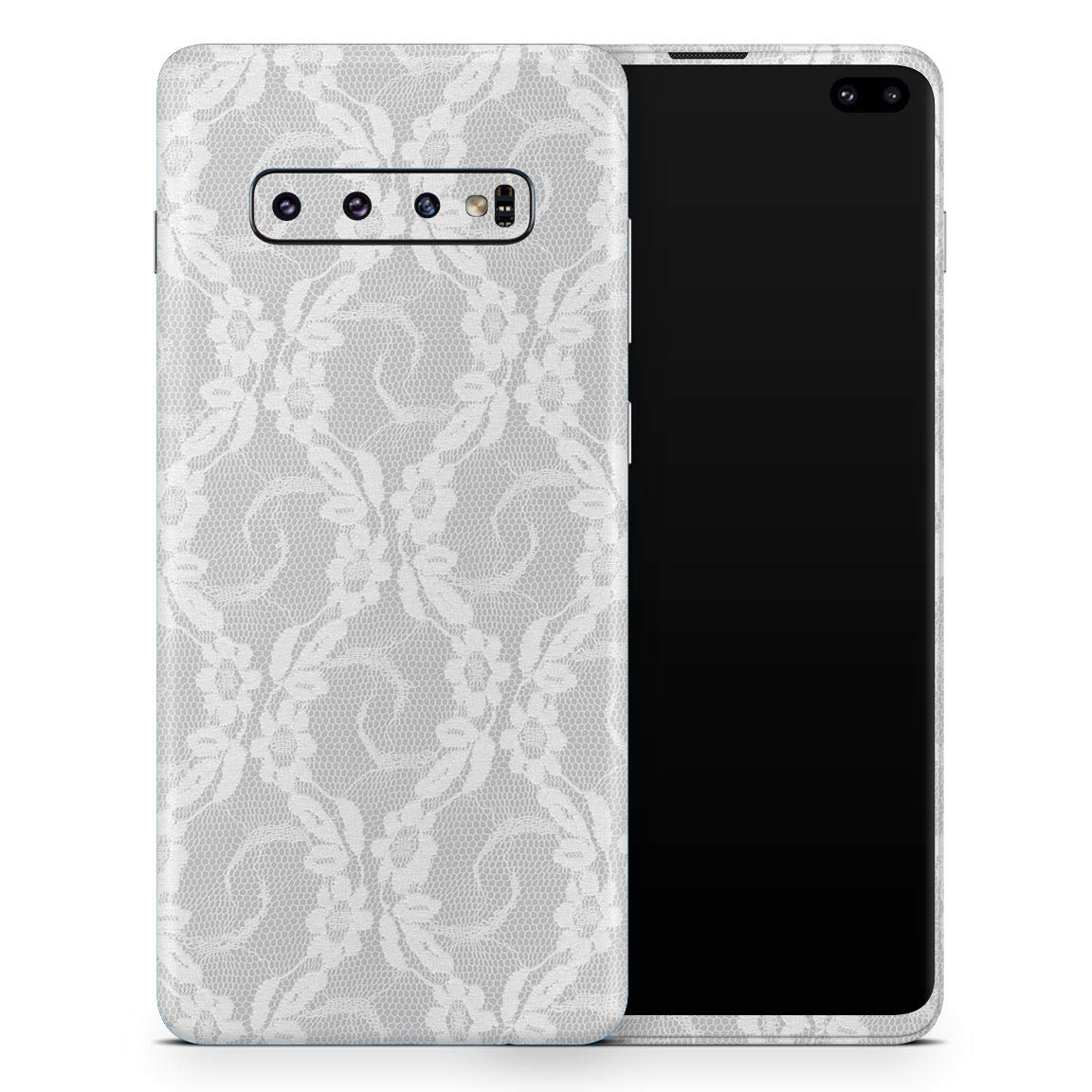 DesignSkinz White Floral Lace Protective Vinyl Decal Wrap Skin Cover Compatible with The Samsung Galaxy S20 (Screen Trim & Back Glass Skin)