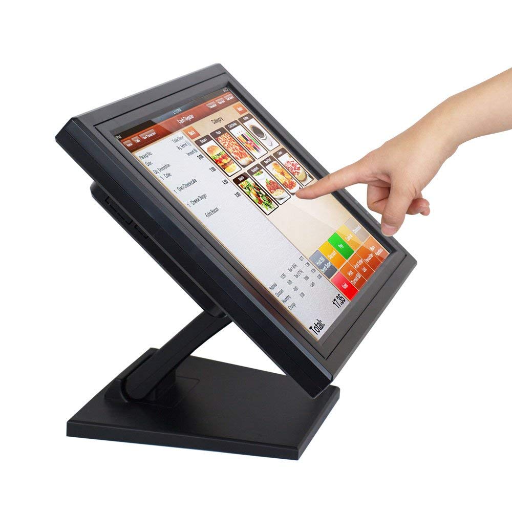 DONSU 17" Touch Screen LED Display Monitor, Cash Register VOD System POS Stand Restaurant VGA LED Touch Screen Monitor HD for Restaurant Cafe Kiosk Retail
