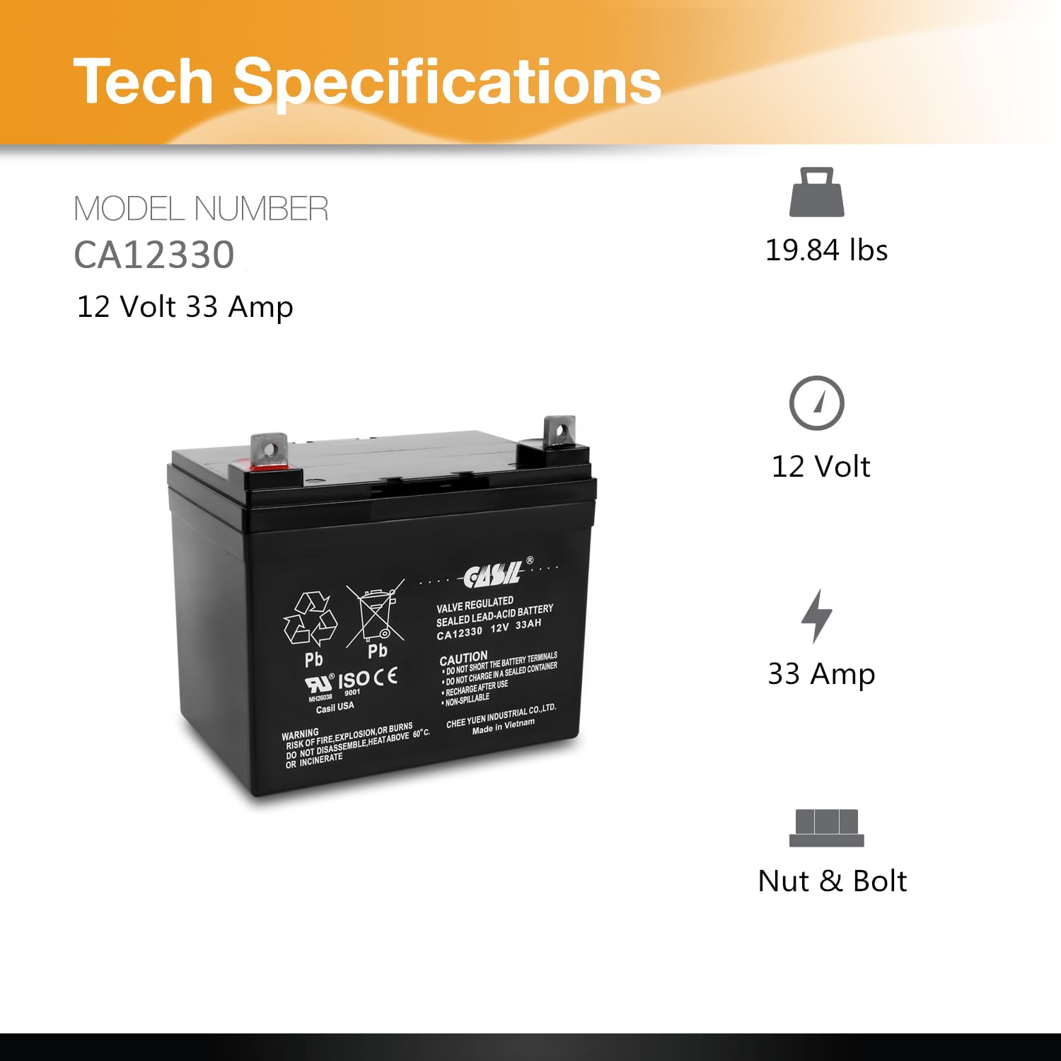 Casil 12V 33Ah Replacement Battery Compatible with Golden Technology Companion Scooter Bug Regent GRV Driver Iron Remote Caddy GTO SL050 Slide Gate Operator SW100 Swing Ibis XP 2 Pack