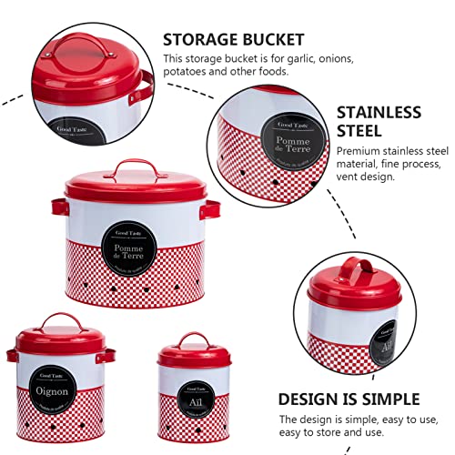 Alipis Potato Onion Storage Box, Set of 3 Kitchen Storage Canisters Jars Pots Containers Pantry Organizer Tin Vegetable Fresh Keeper with Aerating Tin Storage Holes