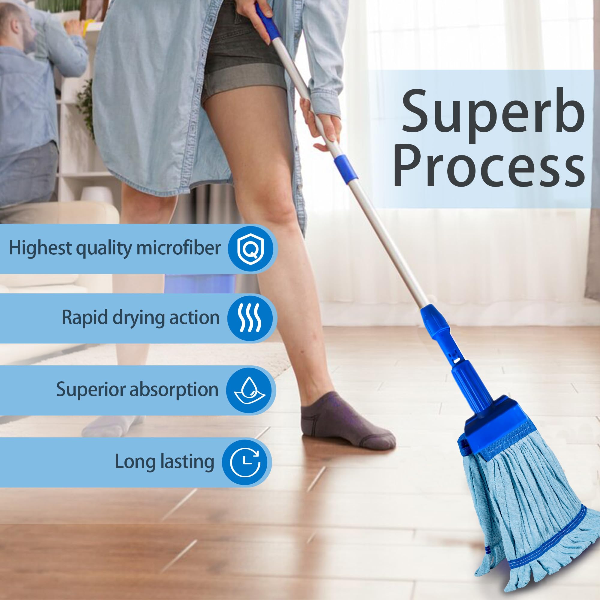 4 Pack - Large Microfiber Tube Mop 400GSM - Heavy Duty Industrial Wet Mop Head Refill,Commercial, Thick Fiber, Replacement Heads, Extra Absorbent