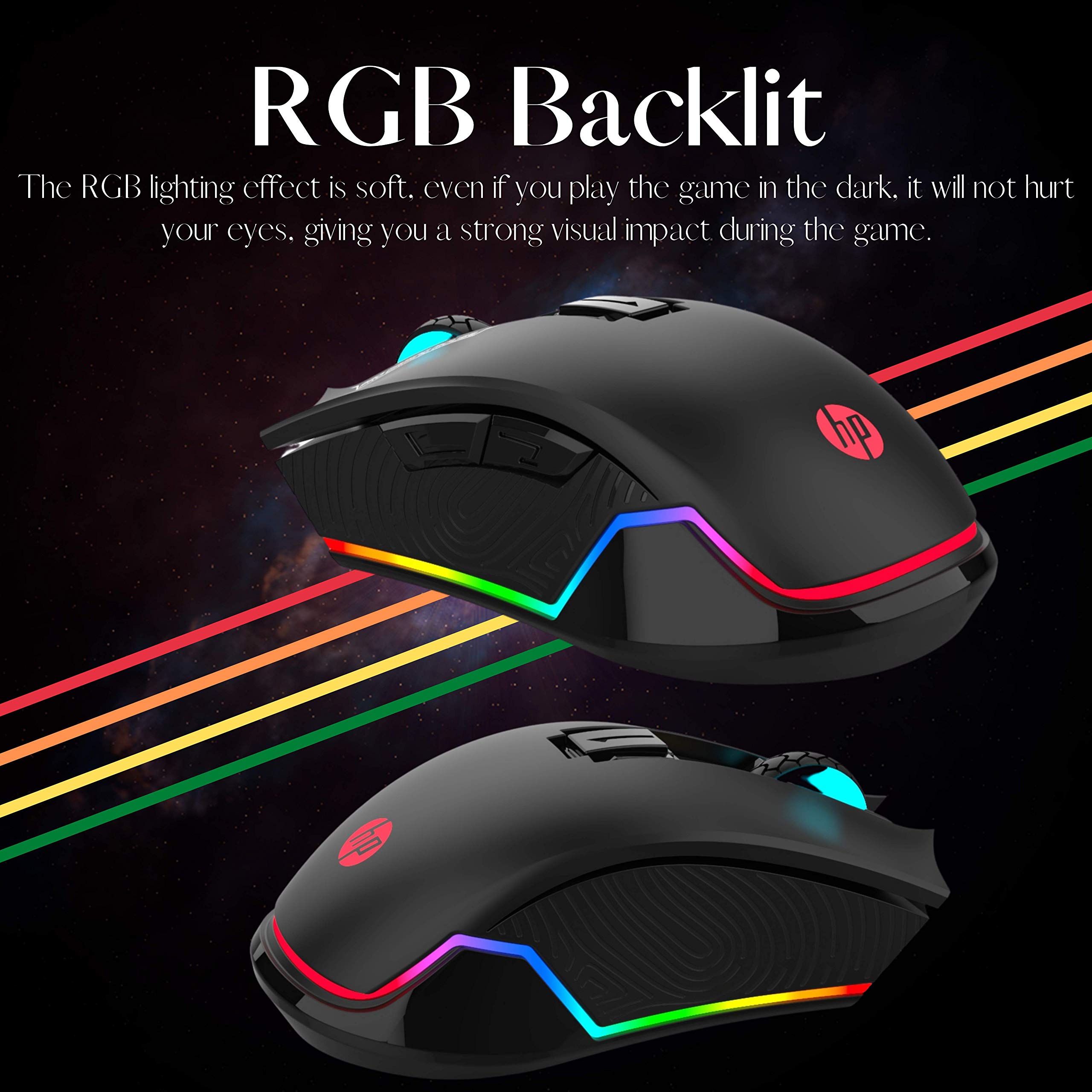 HP Wired Gaming Mouse LED RGB Backlit Adjustable 6200 DPI 6 Programmable Buttons Ergonomic USB Mice for Gamers