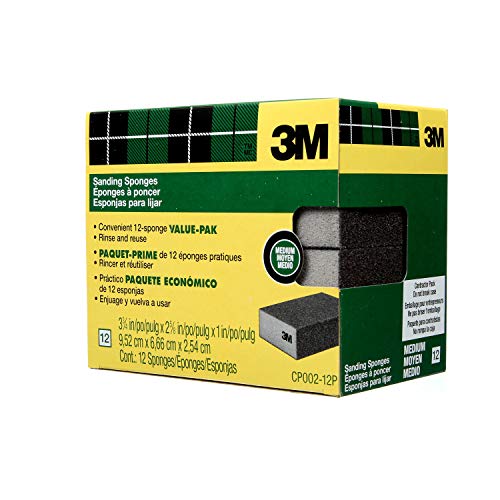 3M Sanding Sponge, 3 3/4 in x 2 5/8 in, Medium, 12-Pack