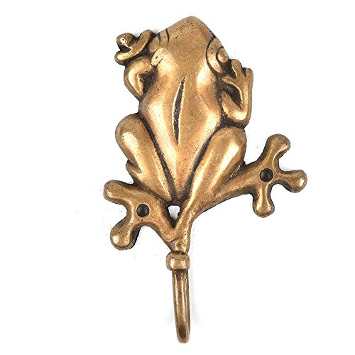 IndianShelf 2 Pack Hook | Wall Mount Hook | Gold Mudroom Coat Hooks | Brass Cabinets Hooks | Frog Wall Key Hook [15.24 Cm]