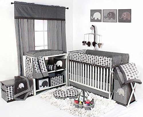 Bacati Elephants Unisex Hamper Cover with Natural Finish Wood Frame and Mesh Liner, Grey