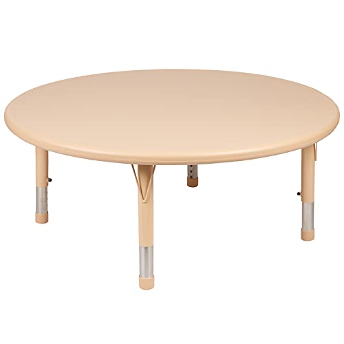 Flash Furniture Emmy 45" Round Natural Plastic Height Adjustable Activity Table Set with 4 Chairs