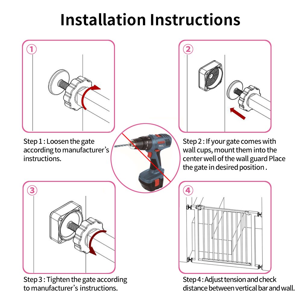 Baby Gate Wall Cups, Dog Gate Wall Protection Guard Prevent Damage from Wall Surface, Door, Wooden Stairs(4 Pack)