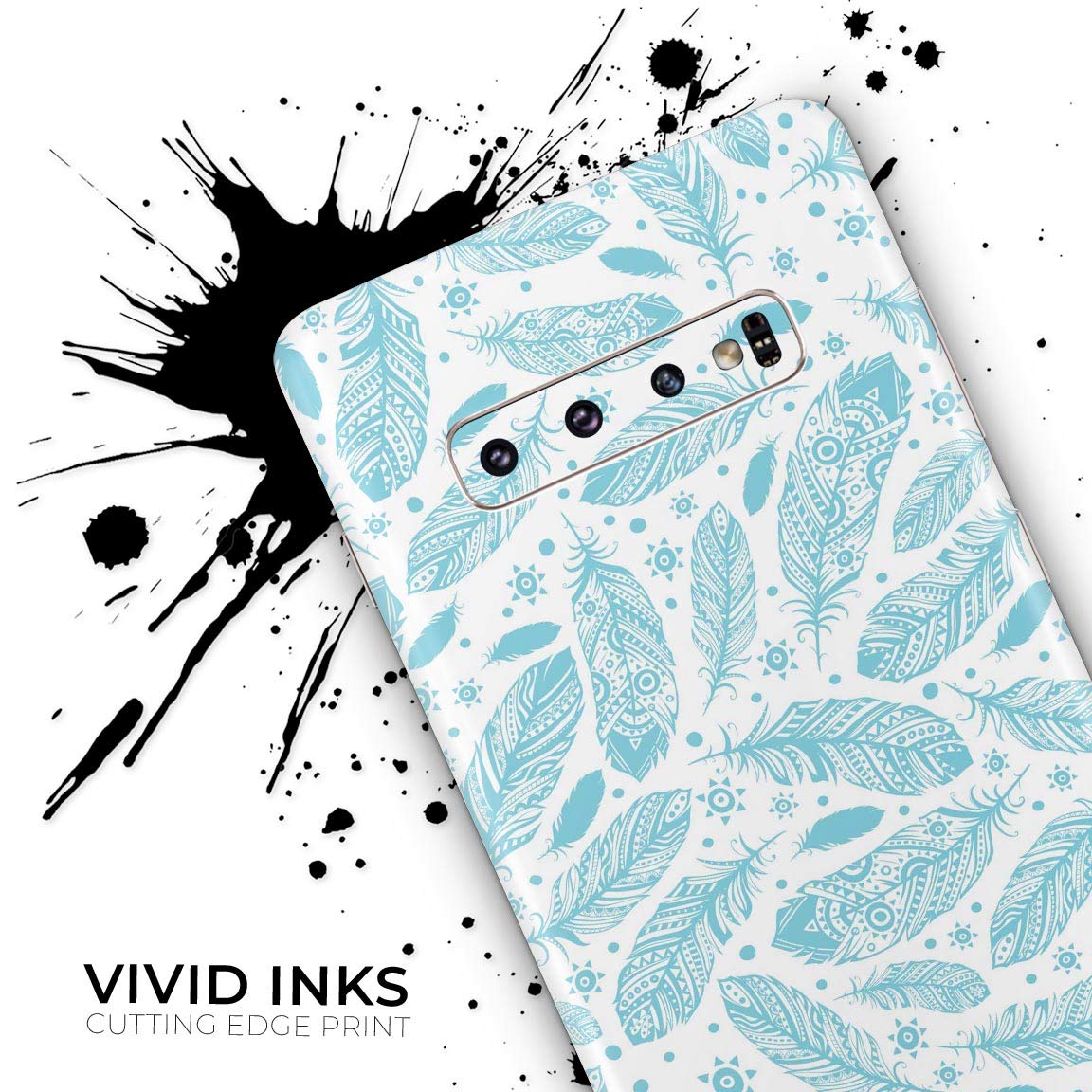 DesignSkinz Teal Zendoodle Feathers Protective Vinyl Decal Wrap Skin Cover Compatible with The Samsung Galaxy S20 (Screen Trim & Back Glass Skin)