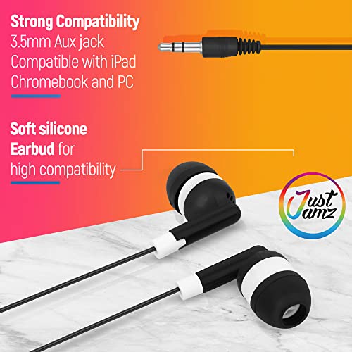 Bulk Earbuds 30 Pack | Basic Earbuds, Dot Headphones, Black in-Ear Earbuds, Disposable Headphones, 3.5 MM Audio Jack Stereo Earphones for Schools, Kids, Classrooms & Libraries
