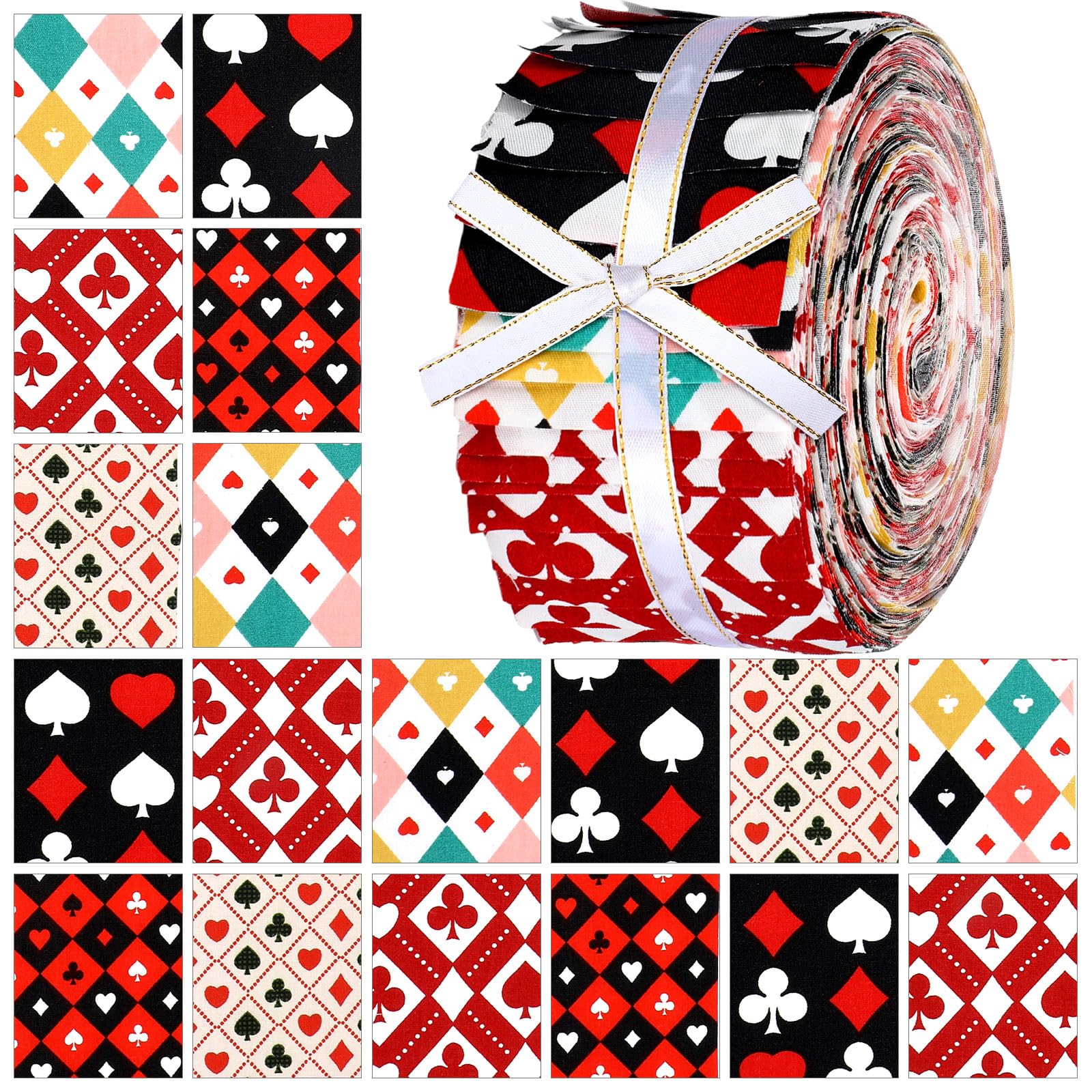 40 Pcs Floral Cotton Fabric Patchwork Roll Cotton Quilting Fabric Roll up Cotton Fabric Quilting Strips 2.55 Inch Precut Patchwork Roll for Craft Sewing DIY Crafts (Poker Heart)