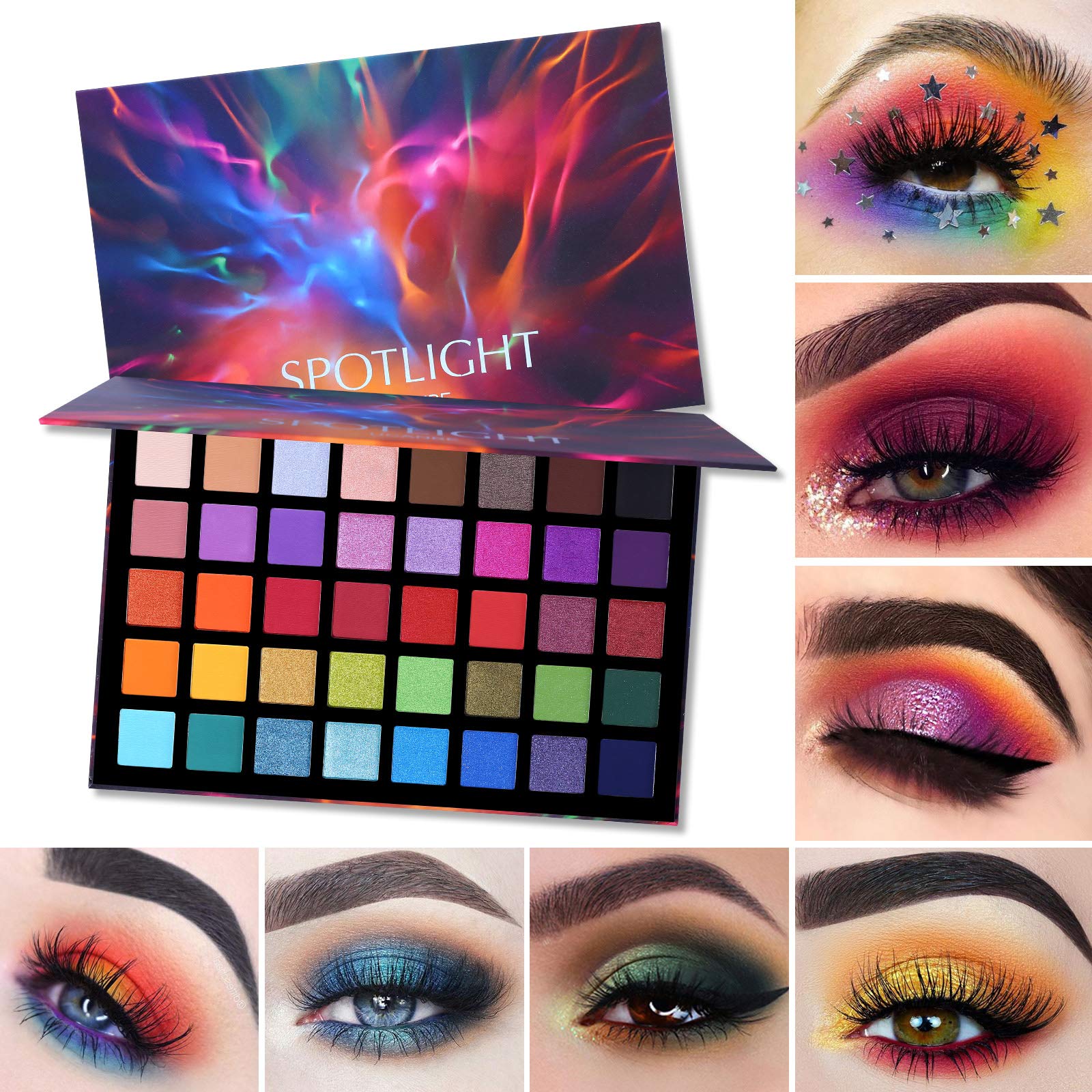 UCANBE Spotlight Eyeshadow Palette + 15 PCS Eye Brushes Makeup Set, Professional 40 Color Matte Shimmer Glitter Eye Shadow Pallet Highly Pigmented Waterproof Long Lasting Make up Pallete