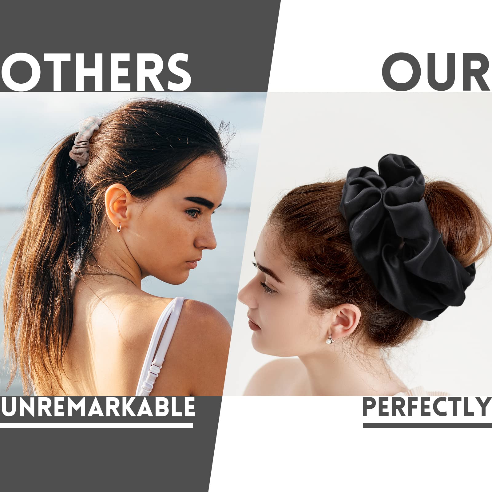 Oversized Satin Hair Scrunchies - 6 Pieces 7.2 Inch Elastic Silk Hair Bands, Large Ponytail Holders for Women and Girls