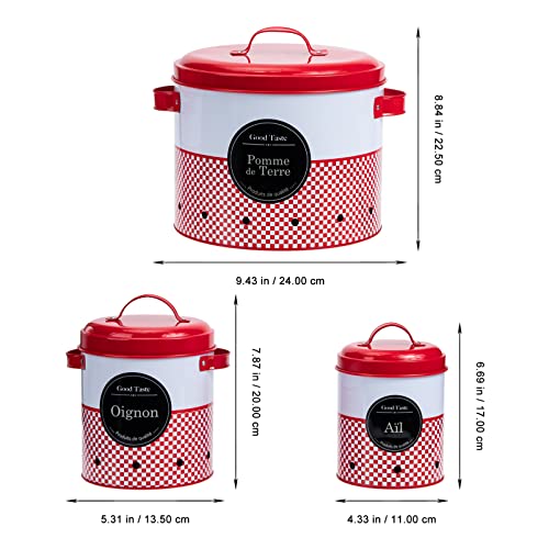 Alipis Potato Onion Storage Box, Set of 3 Kitchen Storage Canisters Jars Pots Containers Pantry Organizer Tin Vegetable Fresh Keeper with Aerating Tin Storage Holes