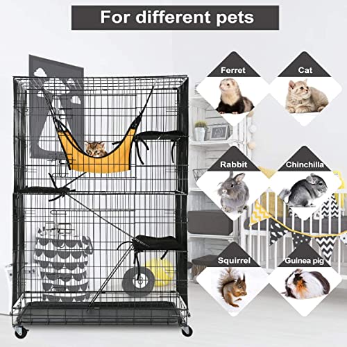 48'' Large Cat Cage with Wheels, Collapsible Large 3-Tier Metal Cat Enclosure Perching Shelves Cat Crate Cat Kennel Ferret Chinchilla Cage with Cat Hammock/3 Cat Bed/3 Ramp Ladder/Cat Litter Pan