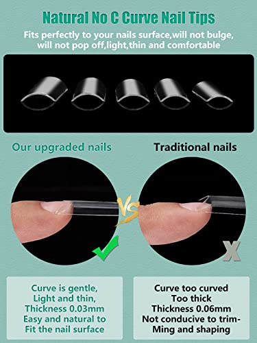 480PCS Extra Long NO C Curve Nail Tips XL, 2 Packs Natural and Clear Nail Tips for Acrylic Nails Professional Set, 12 Sizes Straight Tapered Square Press on False Nail Tips for Nail Art Salon Home DIY