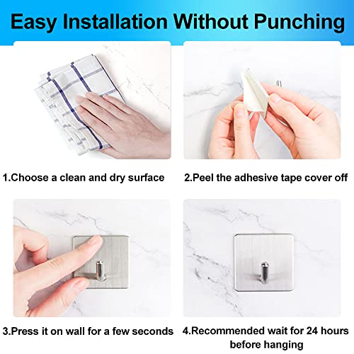 Adhesive Towel Hook Stainless Steel Adhesive Wall Hooks,Waterproof and Anti-Rust Wall Hooks for Hanging,Can Be Used for Keys,Towels,Clothes,Bath Towels,Hats,Kitchen Utensils(4 Pieces)