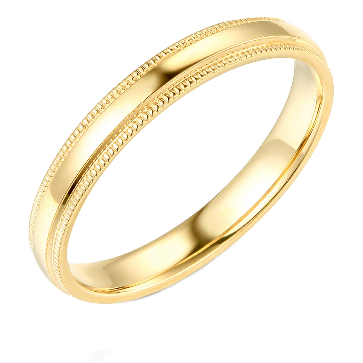 14k Yellow Gold 3mm Comfort FIT Plain Milgrain Wedding Band - Size 5
