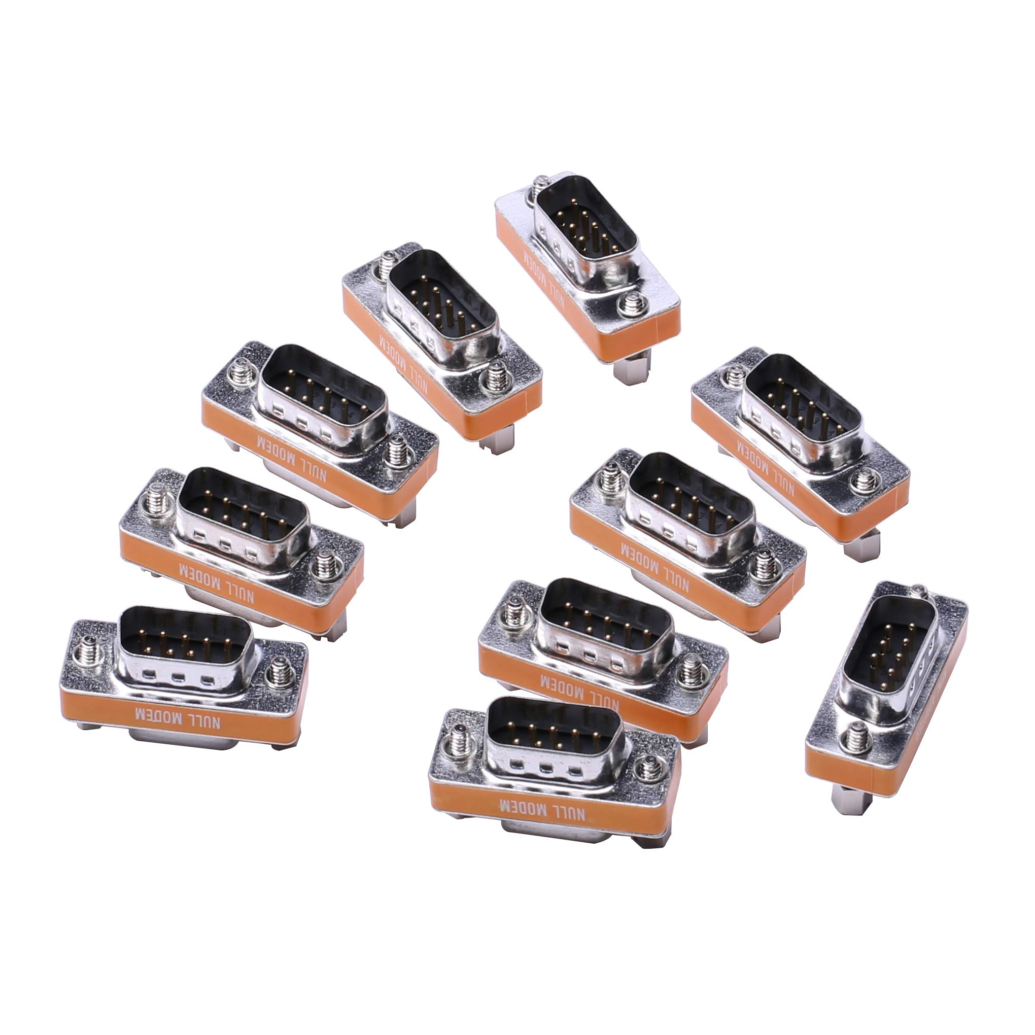 Arnorin DB9 Null Modem Adapter Male to Female Slimline Data Transfer Serial Port Adapter 10 Pack