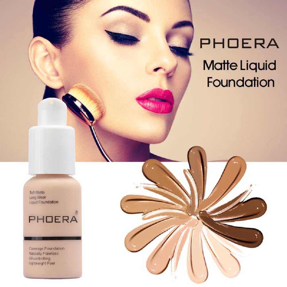 2 Pack Phoera Foundation Makeup For Older Women,Flawless Soft Matte Liquid Foundation 24 HR Oil Control Concealer Foundation Makeup,Full Coverage Foundation for Women and Girls (104 Buff Beige)