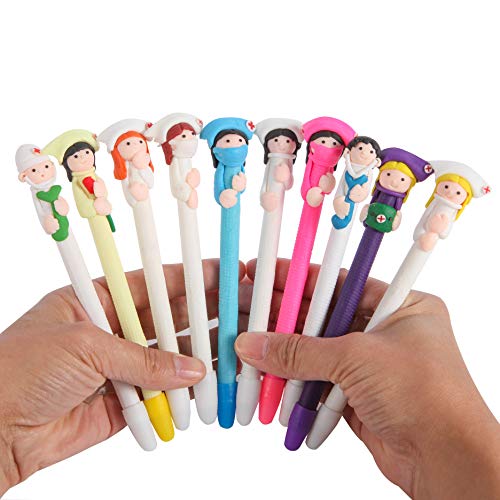 BestGrew® 10pcs Doctor and Nurse Polymer Caly Ball Point Pens Cute Novelty Lovely Cartoon for Writing Stationery School Office Supplies