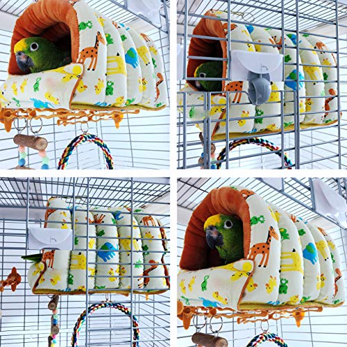 Bird Nest House Winter Warm Hammock Happy Hut Cave Bed for Parrot Budgie Parakeet Cockatiel Conure Hamster Mouse Chinchilla (L, Yellow)
