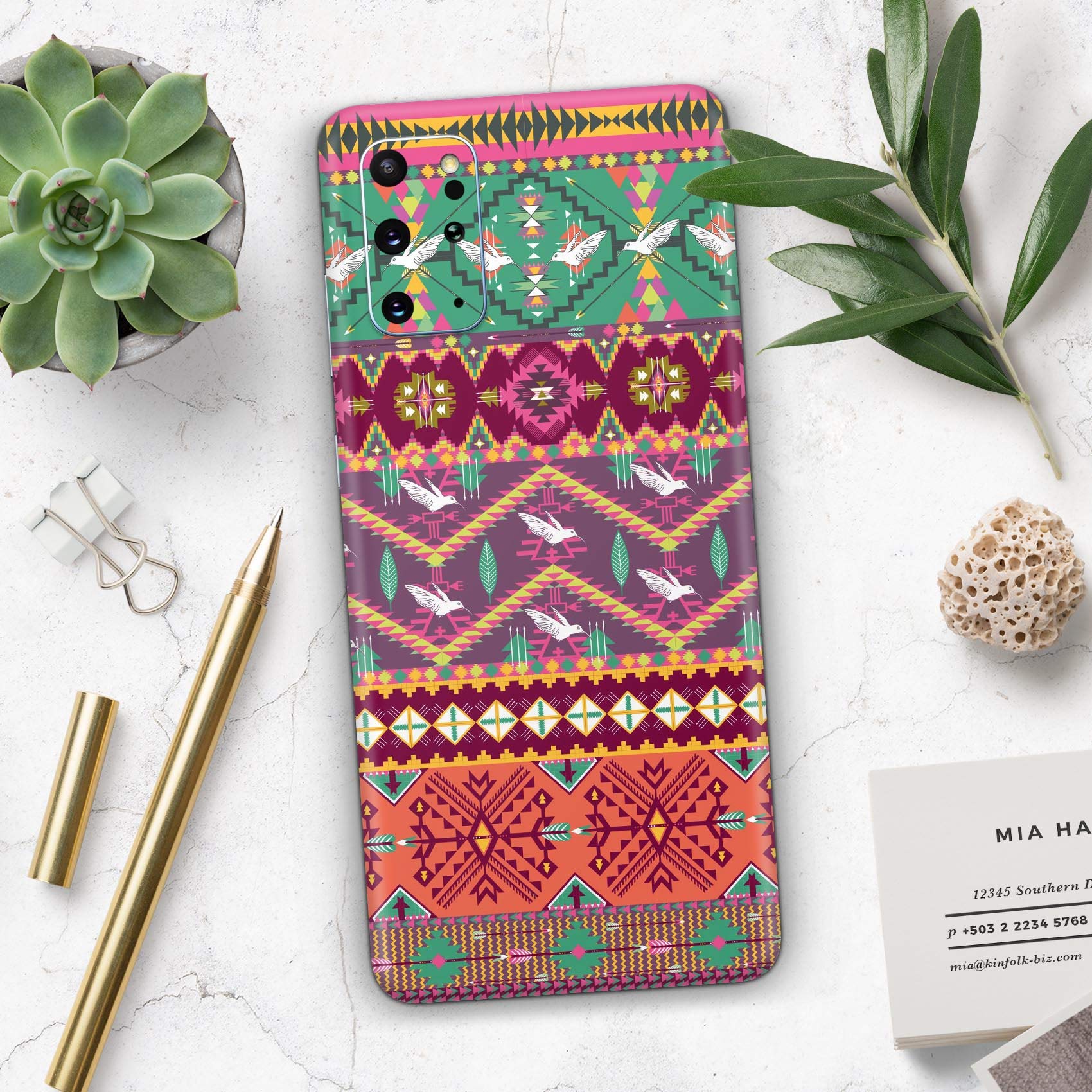 DesignSkinz Vector Aztec Birdy Pattern Protective Vinyl Decal Wrap Skin Cover Compatible with The Samsung Galaxy S20 (Screen Trim & Back Glass Skin)