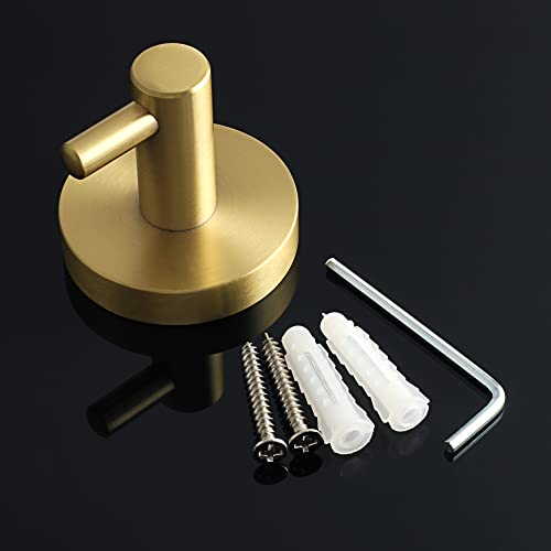 Alise Towel Hook Bathroom Single Robe Hooks Wall Mount Clothes Hook for Bedroom Kitchen Cloakroom Door Back Cabinet,GDL3903G-4P SUS304 Stainless Steel Brushed Gold Pack of 4