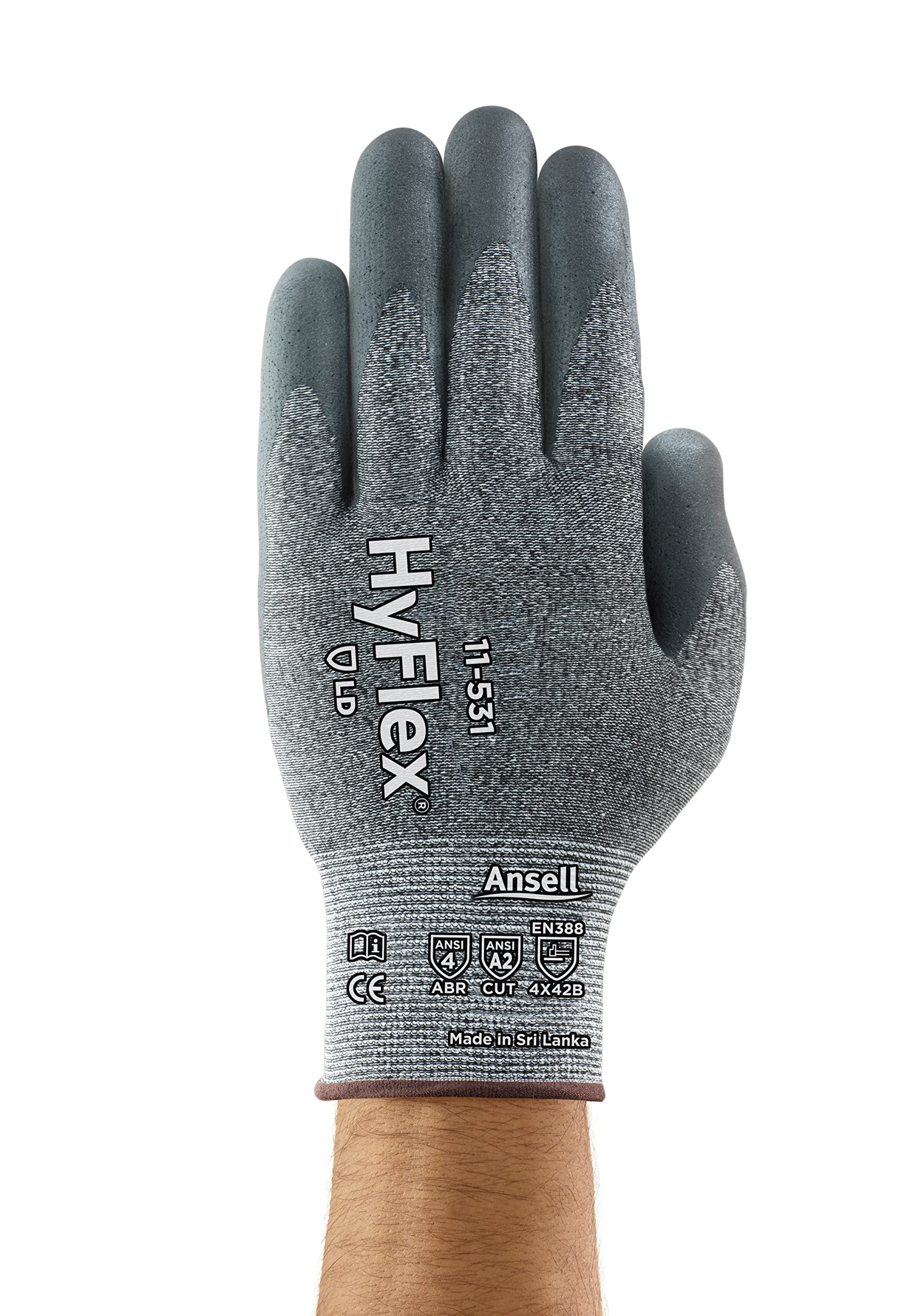 Ansell HYFLEX 11-531 Cut-Resistant Nylon Spandex Industrial Gloves w/Foam Nitrile Palm for Fabrication, Automotive - Medium (8), Grey (144 Pairs)