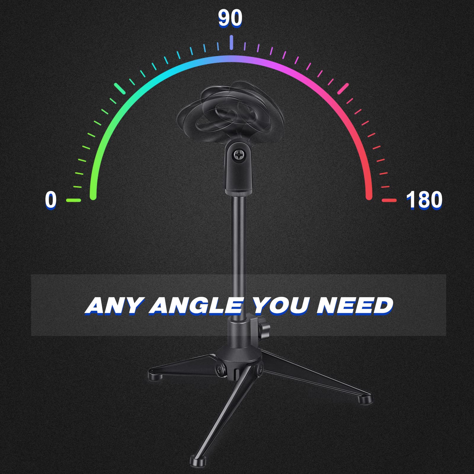 2 Pack Desktop Microphone Stand Desk Mic Stand Adjustable Universal Microphone Holder Foldable Small Microphone Stand Microphone Table Stand Tripod with Clip Compatible with Sm58 Sm57 Pga48 Pga58 Etc.