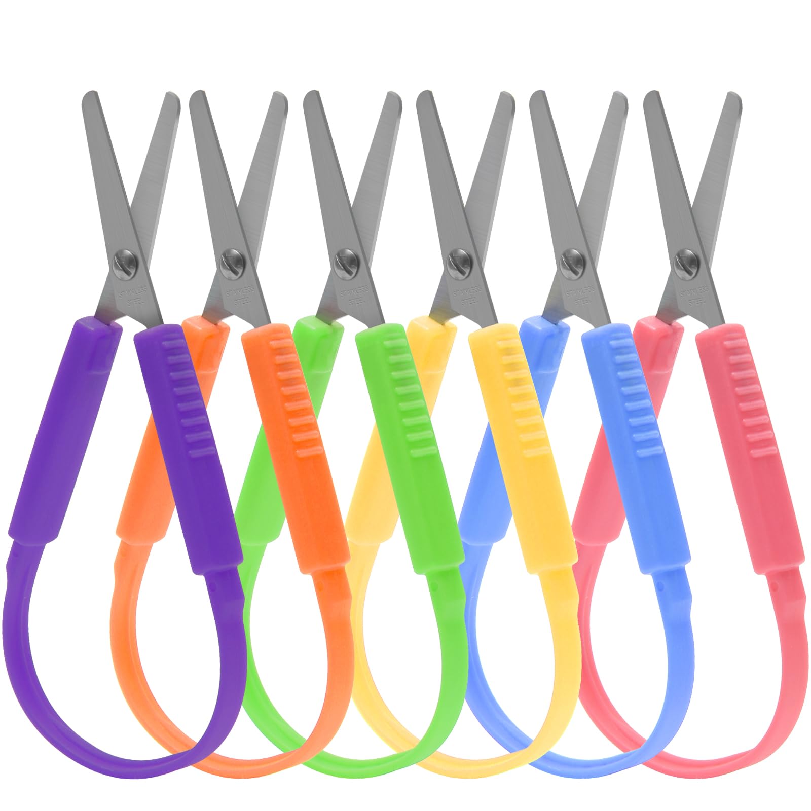 6Pcs Loop Scissors For Kids, Windspeed Spring Scissors Mini Training Loop Scissors Loop Scissors Colorful Grip Scissors Loop Handle with Easy-Open Squeeze Handles for Special Needs and Elderly