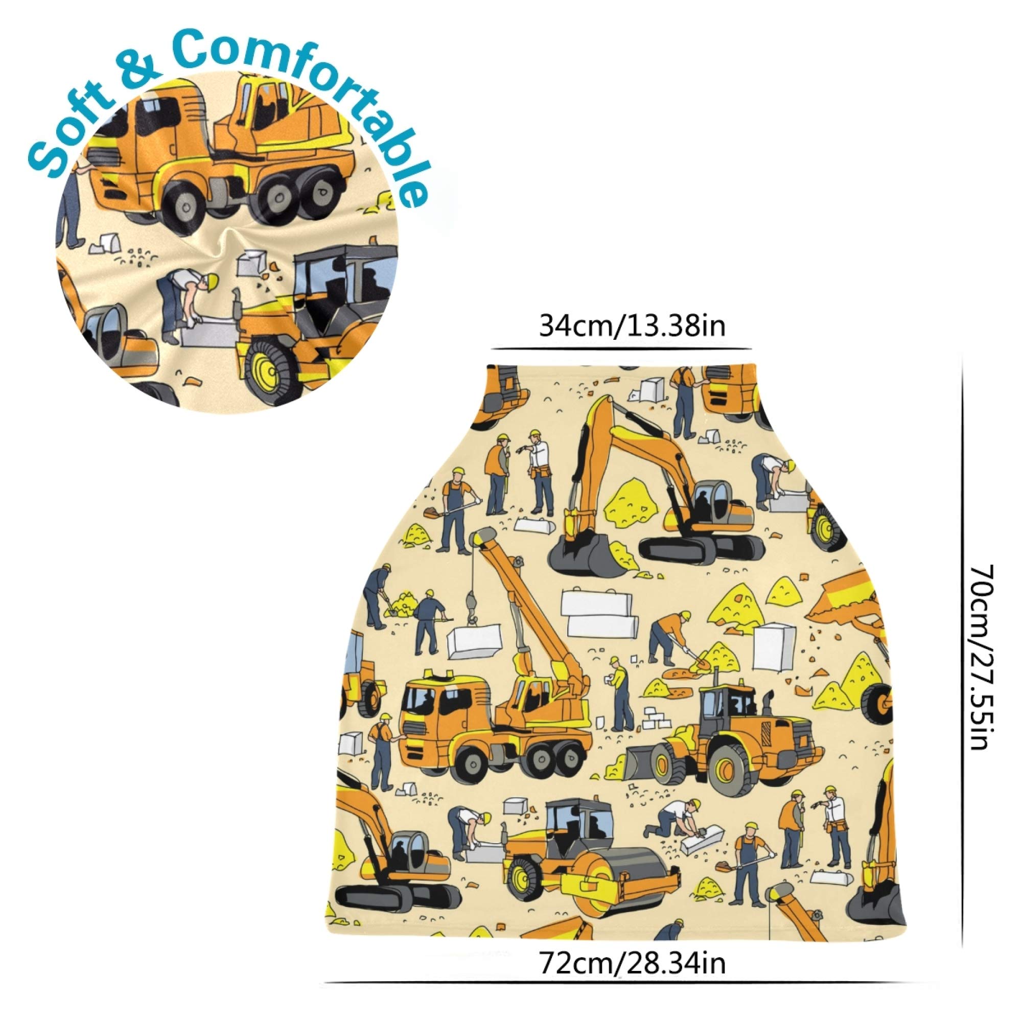 YYZZH Construction Car Building People Pattern Stretchy Baby Car Seat Cover Infant Canopy Nursing Covers Breastfeeding Cover Breathable Windproof Winter Scarf for Boys Girls