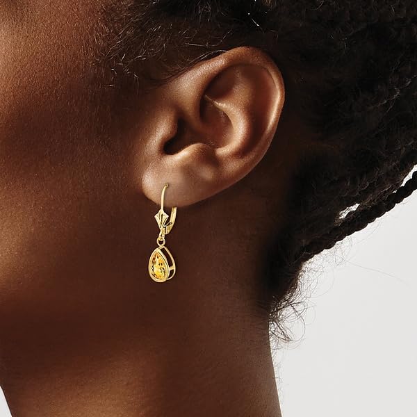 14K Yellow Gold Orange Citrine Drop Dangle Earrings Pear Teardrop Gemstone November Birthstone Jewelry
