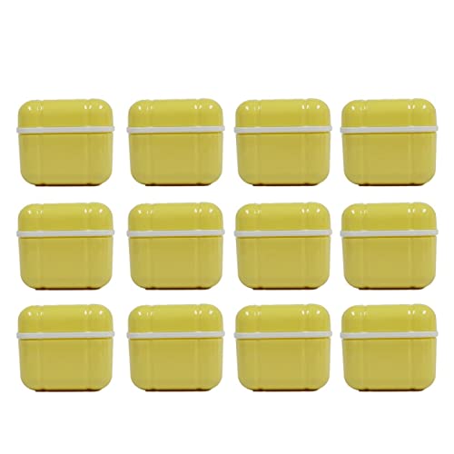 AmeriCan Goods Denture Bath Case Cup Box Holder with Basket, Storage Container Care for Dentures, Clear Braces, Night Guard & Retainers,Traveling (Yellow)