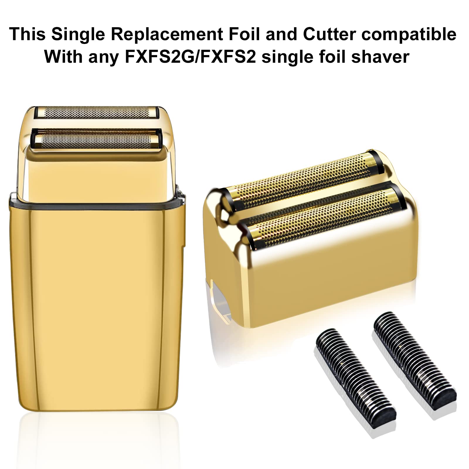 2 Pack Professional Replacement Foil and Cutters for BaBylissPRO Barberology Double Foil Shaver, Compatible with BaBylissPRO Barberology FXFS2 Shaver,Gold