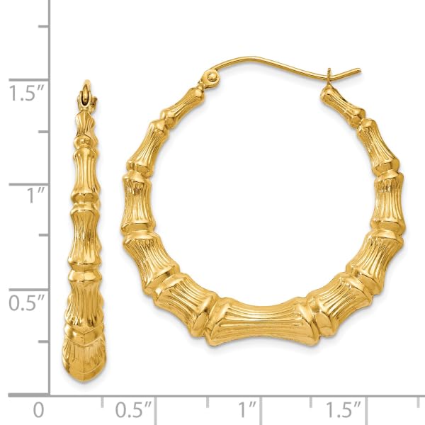 14K Yellow Gold Bamboo Round Hoop Earrings