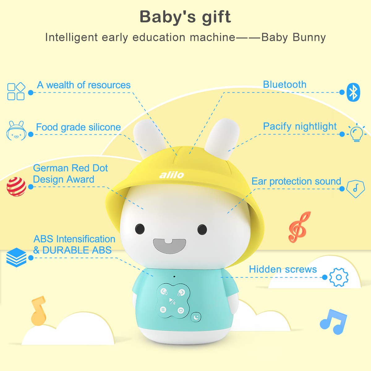 Alilo Smart Learning Robot Bunny Toy, Rabbit Montessori Education Toy with New Deluxe Bluetooth and Lights Model, Bedtime Storytelling, Gift Present for 8-48 Months Baby Kids Infants Toddlers
