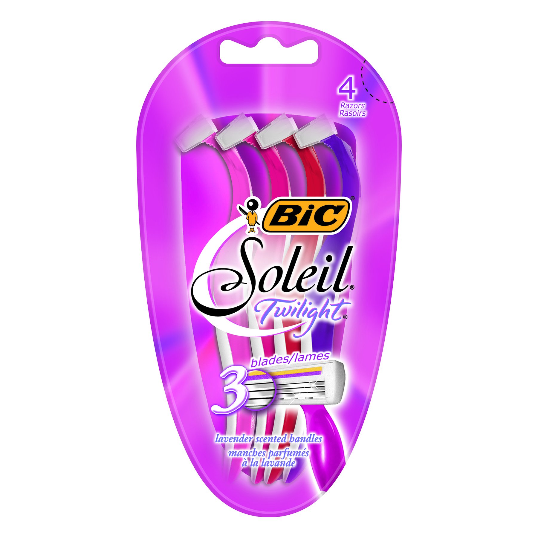 BIC ST3WP41 Soleil Twilight Women’s Disposable Razor, 3 Blades, Pink/Purple (Pack of 4)