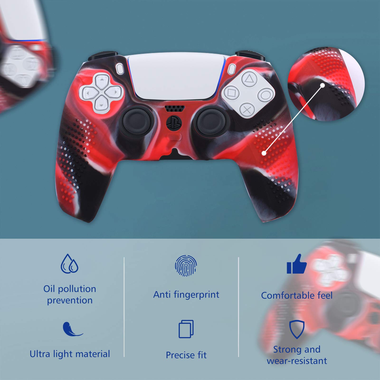 2 Pack PS5 Controller Grip Covers with 4 Thumb Stick Caps, Anti-skid Silicone Protective Cases for PlayStation 5 DualSense Wireless Controller with Silicone Joystick Caps in 2 Different Colors