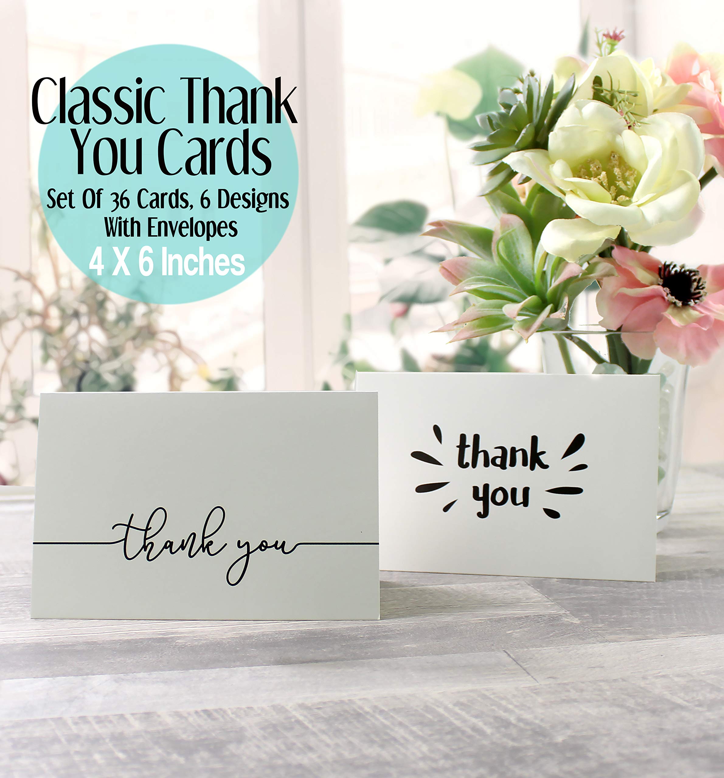 Cavepop 36 Pack Card Box Assorted Thank You Cards with Envelopes, Black and White Handwritten Blank Cards for a Greeting, Notes, Gifts with Envelopes for Wedding, Baby and Bridal Shower