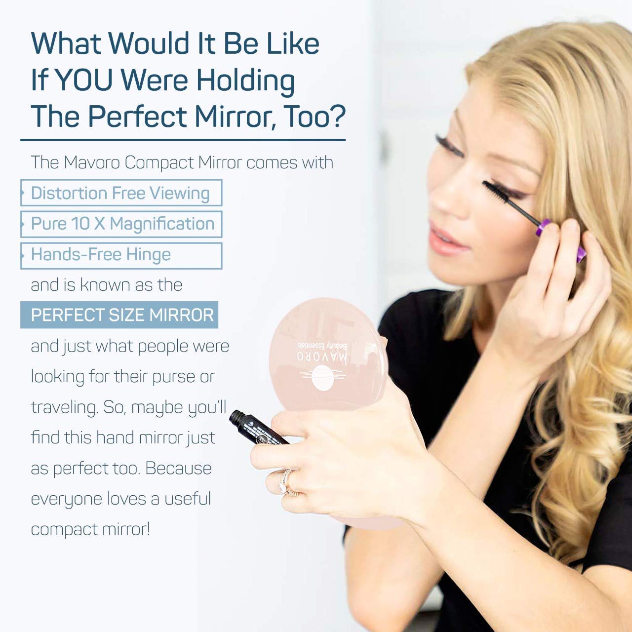 Magnifying Compact Mirror for Purses with 10X Magnification – Double Sided Travel Makeup Mirror, 4 Inch Small Pocket Mirror, or Purse Mirror. Bundle Black and Pink