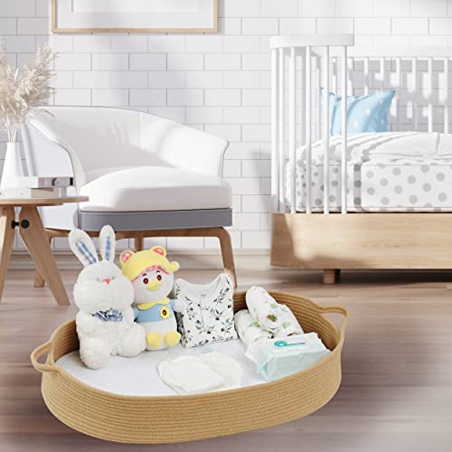 BESTOWALS Baby Changing Basket for Baby Dresser, Moses Basket for Babies, Comfortable and Stylish Cotton Rope Diaper Changing Basket with 3 Small Baskets, Easy to Carry