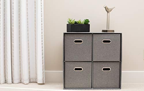 BIRDROCK HOME Grey Linen Cube Organizer with 4 Storage Bins β Collapsible Fabric Shelves and Cubes