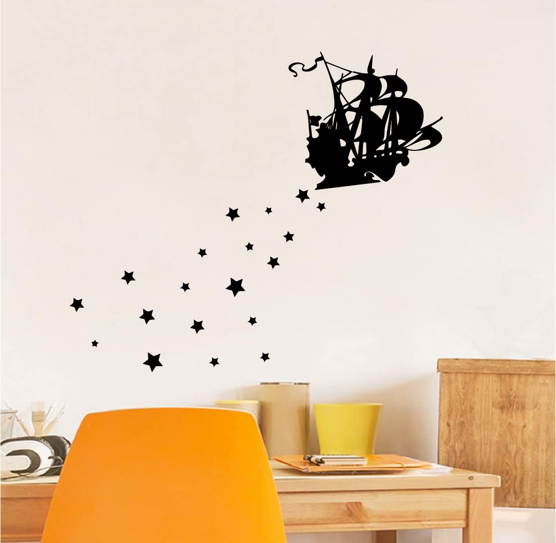 Peter The Jolly Roger Captain Hook Pirate Ship Silhouette Vinyl Wall Art Sticker Wall Decal Decoration For Home Room Wall Boys Girls Room Playroom Wall Décor Décor Design Size (6x10 inch)
