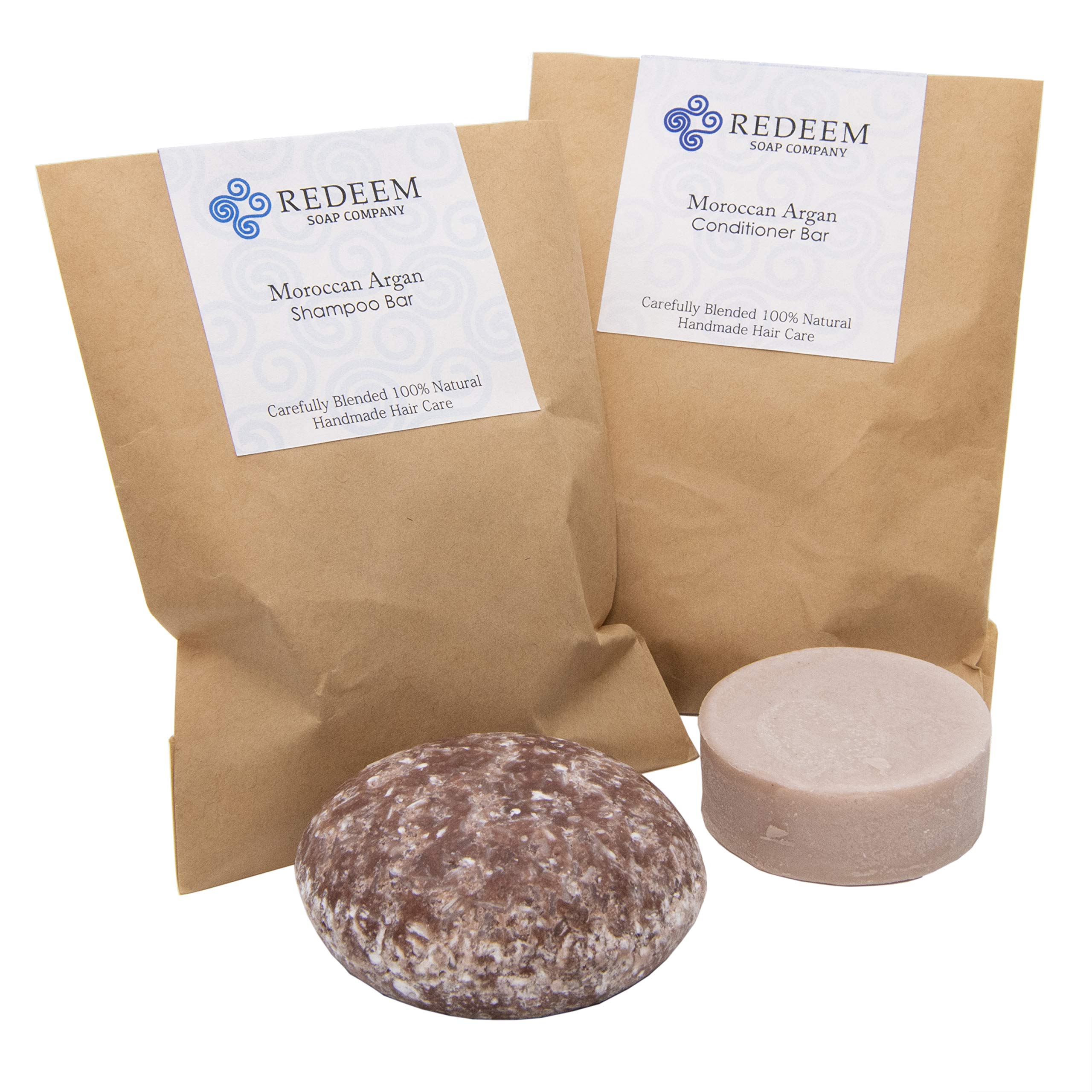 Redeem Soap Company Moroccan Argan Shampoo and Conditioner Bars - Made in the USA, Zero Waste, SLS & Paraben Free (3oz Shampoo, 1oz Conditioner)