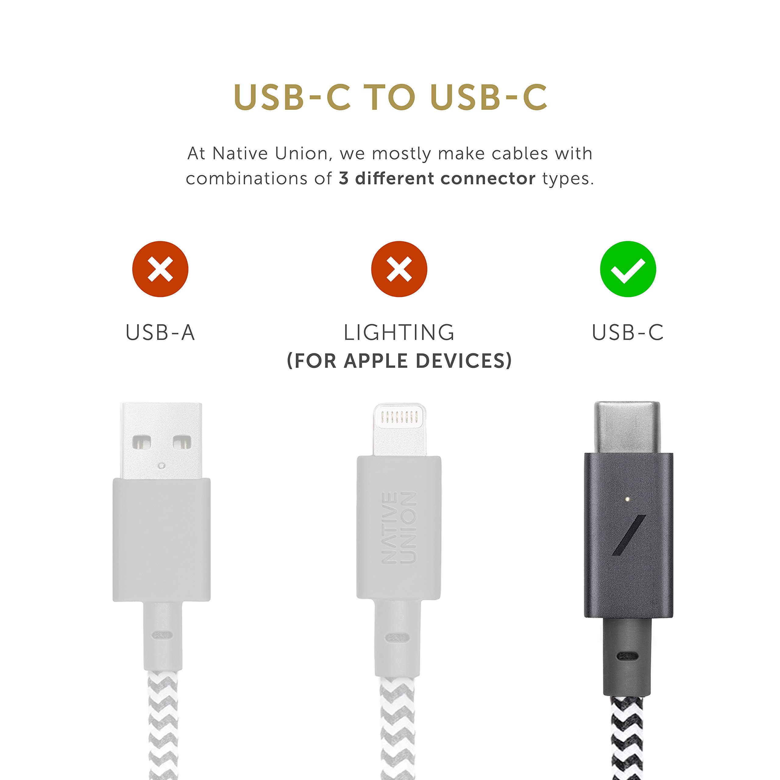 Native Union Type-C Belt Cable Pro - USB-C to USB-C 8ft Ultra-Strong Charging Cable with Leather Strap Compatible with MacBook Pro 2017-2020, MacBook Pro 13" M1/ M2, Air 13" M1, Surface Go 3 (Zebra)