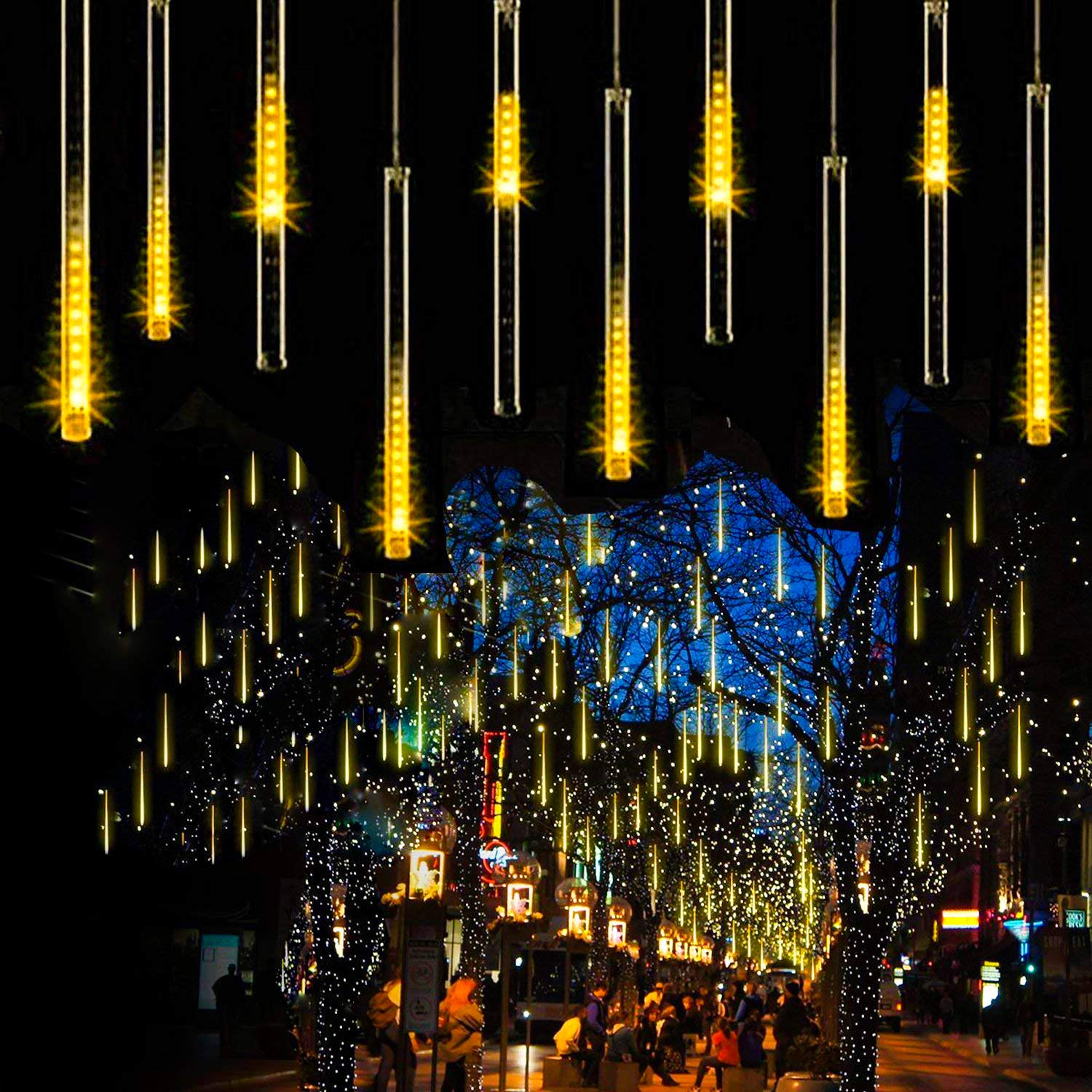 AKNMSOY LED Meteor Shower Lights,Falling Rain Drop Lights,Icicle Lights with Waterproof 11.8inch 8 Tubes SMD2835 192LEDs for Party Wedding Holiday Christmas Decoration
