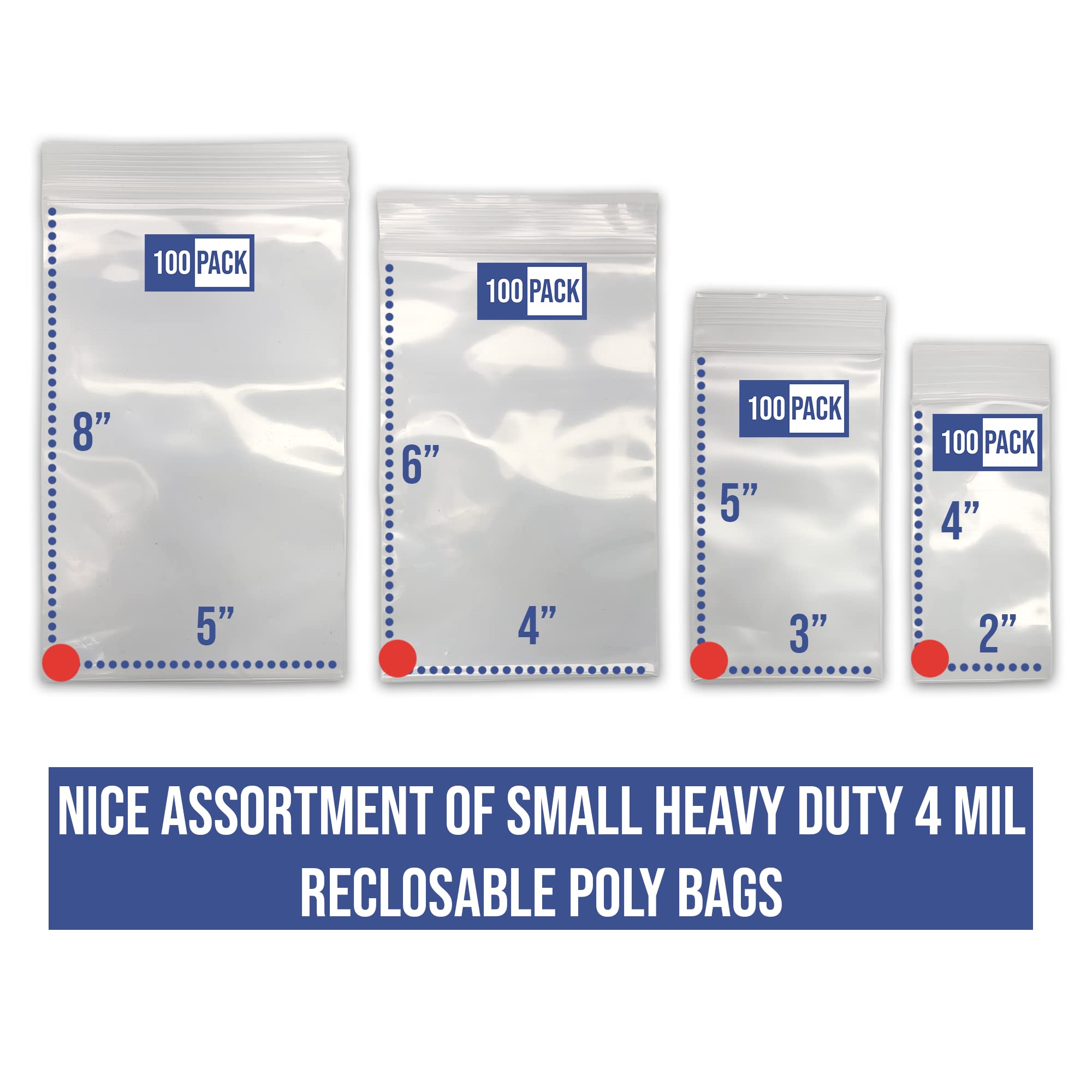 400 Heavy Weight 4 Mil Clear Reclosable Poly Zipper Bags - Assorted Sizes 5x8 4x6 3x5 2x4~100 Ea. by NetSellsIt