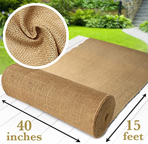 Burloptuous 40"x15 Feet Gardening Burlap Roll - Multipurpose Natural Burlap Fabric, High Density Jute Fiber Material for Decorations, Center Pieces for Home, Rustic Party Décor