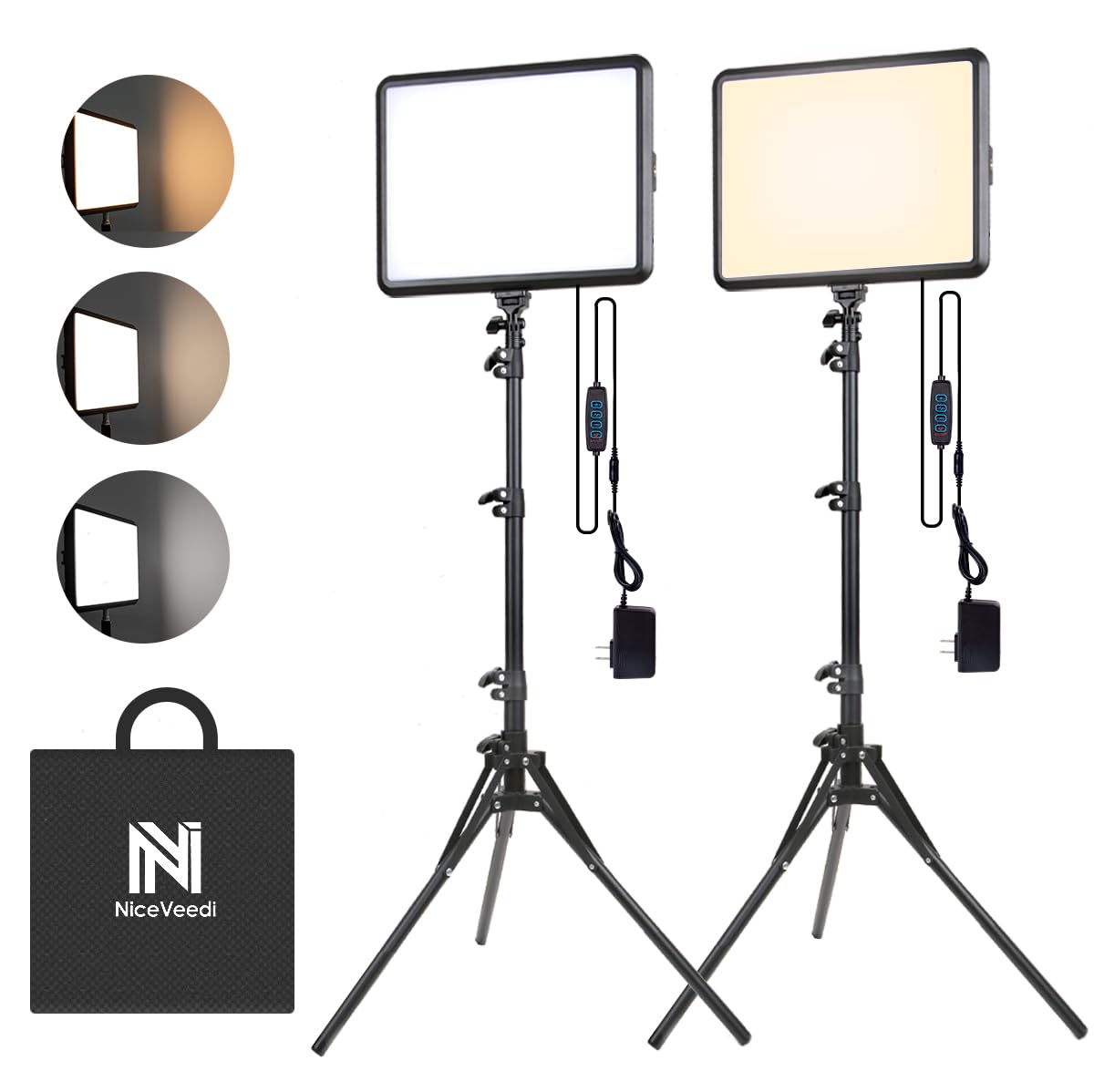 2-Pack Photography Lighting Kit, NiceVeedi 22W LED Video Light Kit, 2900-7000K Dimmable Studio Light with Tripod Stand, 73" Stream Light for Video Recording