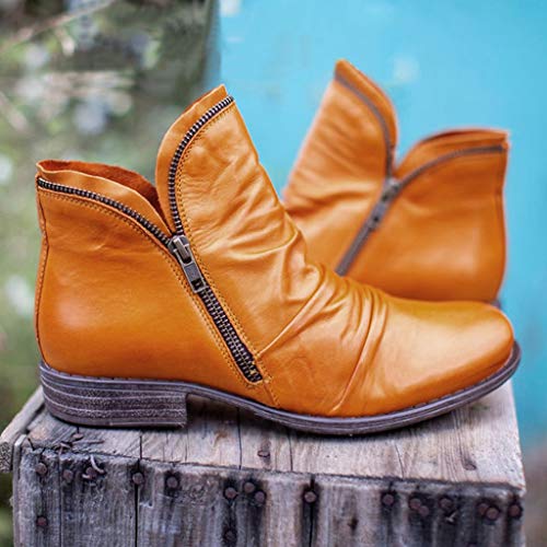 Padaleks Women's Low Chunky Heel Round Toe Side Zipper Ankle Boots Faux Leather Retro Short Booties Dressy Shoes